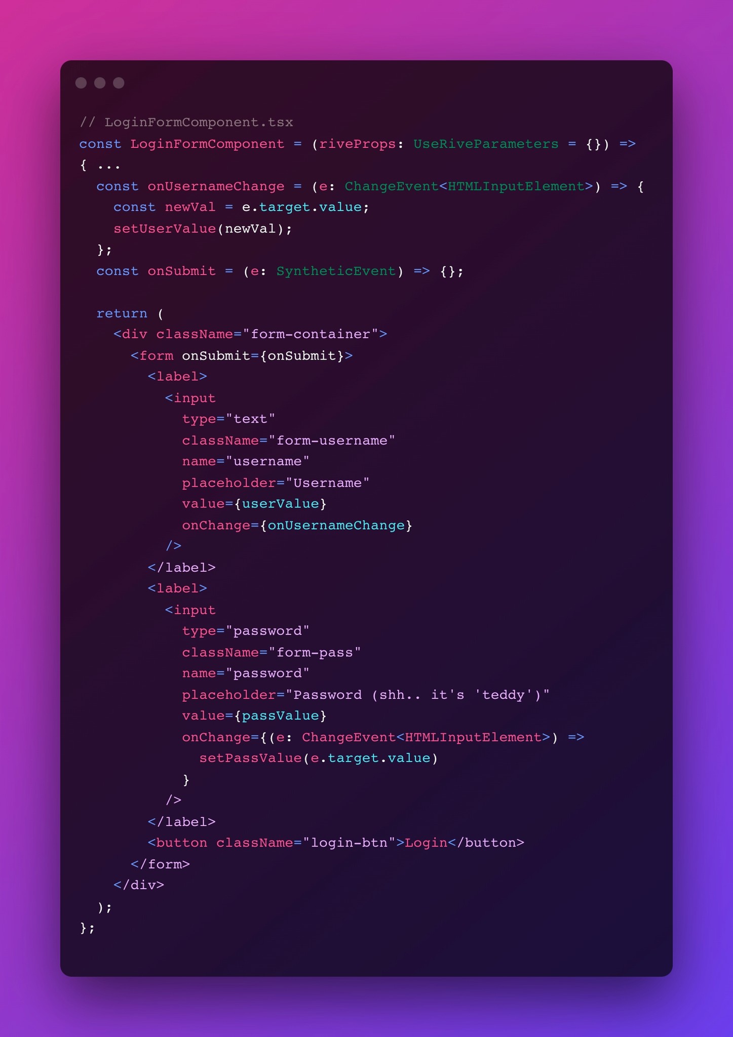 Animated login screen implementation