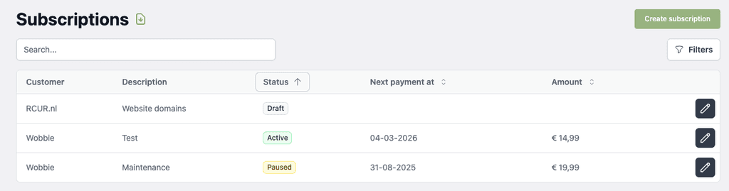 RCUR - Subscription Management Made Simple and Powerful