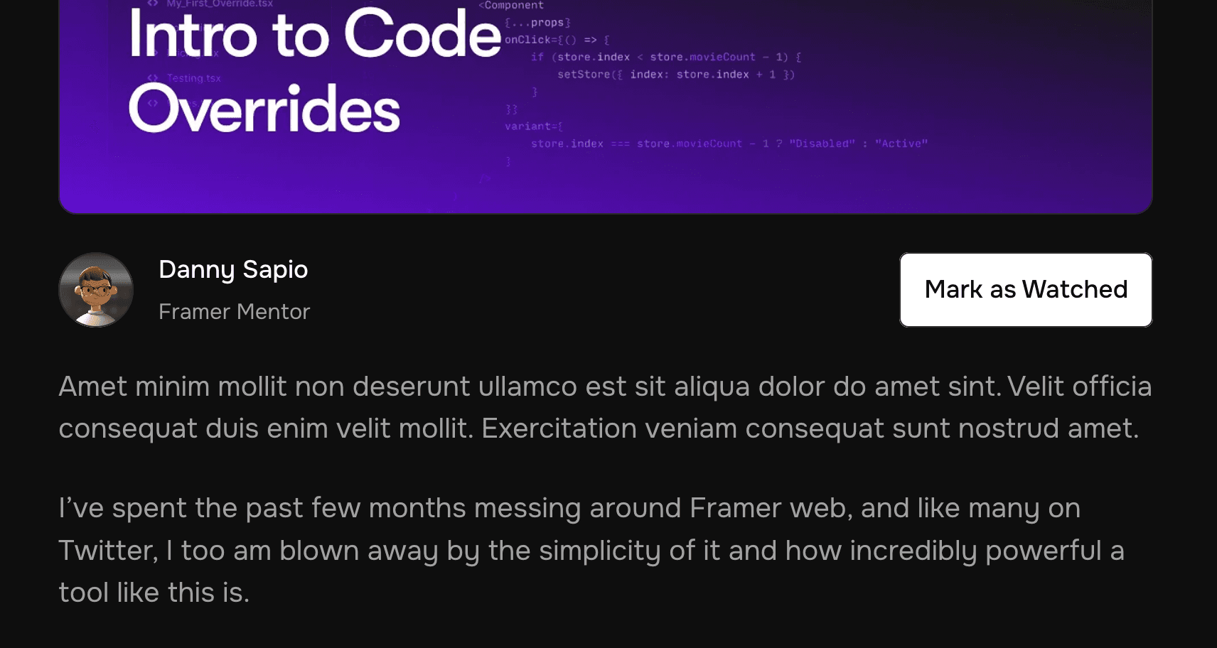 Creating a 'Mark as Complete' Button in Framer
