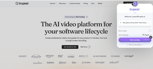 AI 产品视频制作工具 - Trupeer | 几分钟内制作 AI 驱动的产品视频和文档