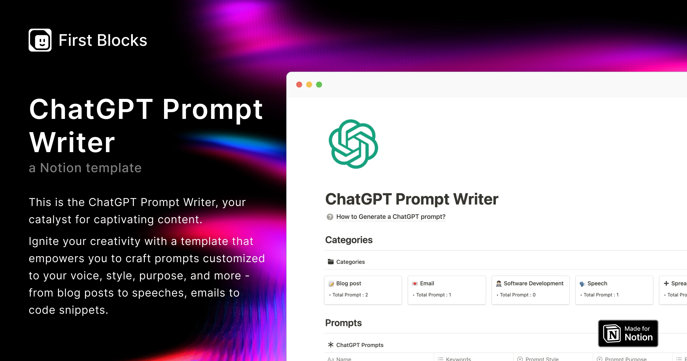 ChatGPT Prompt Writer - First Blocks