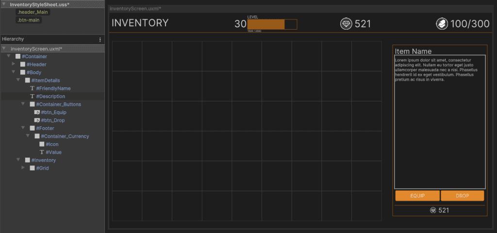 Design a grid style inventory window with UI Toolkit - What Up Games