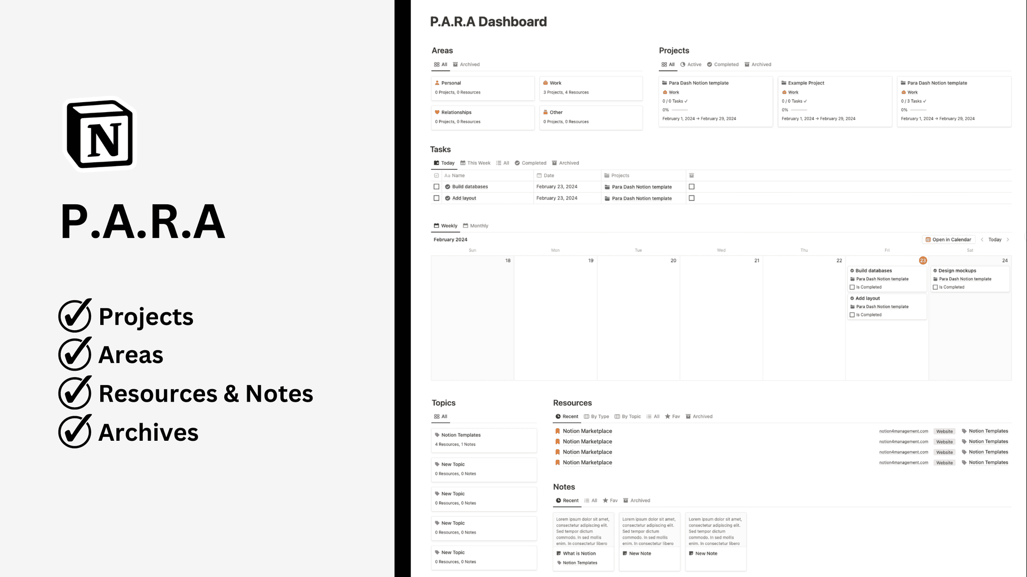 PARA Dashboard - Notion4Management