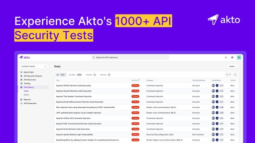Experience 1000+ API Security Tests with Akto for Maximum Protection