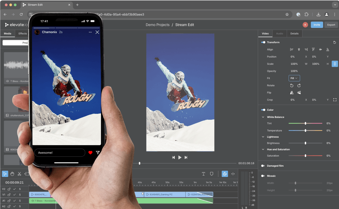 elevate.io video editing features