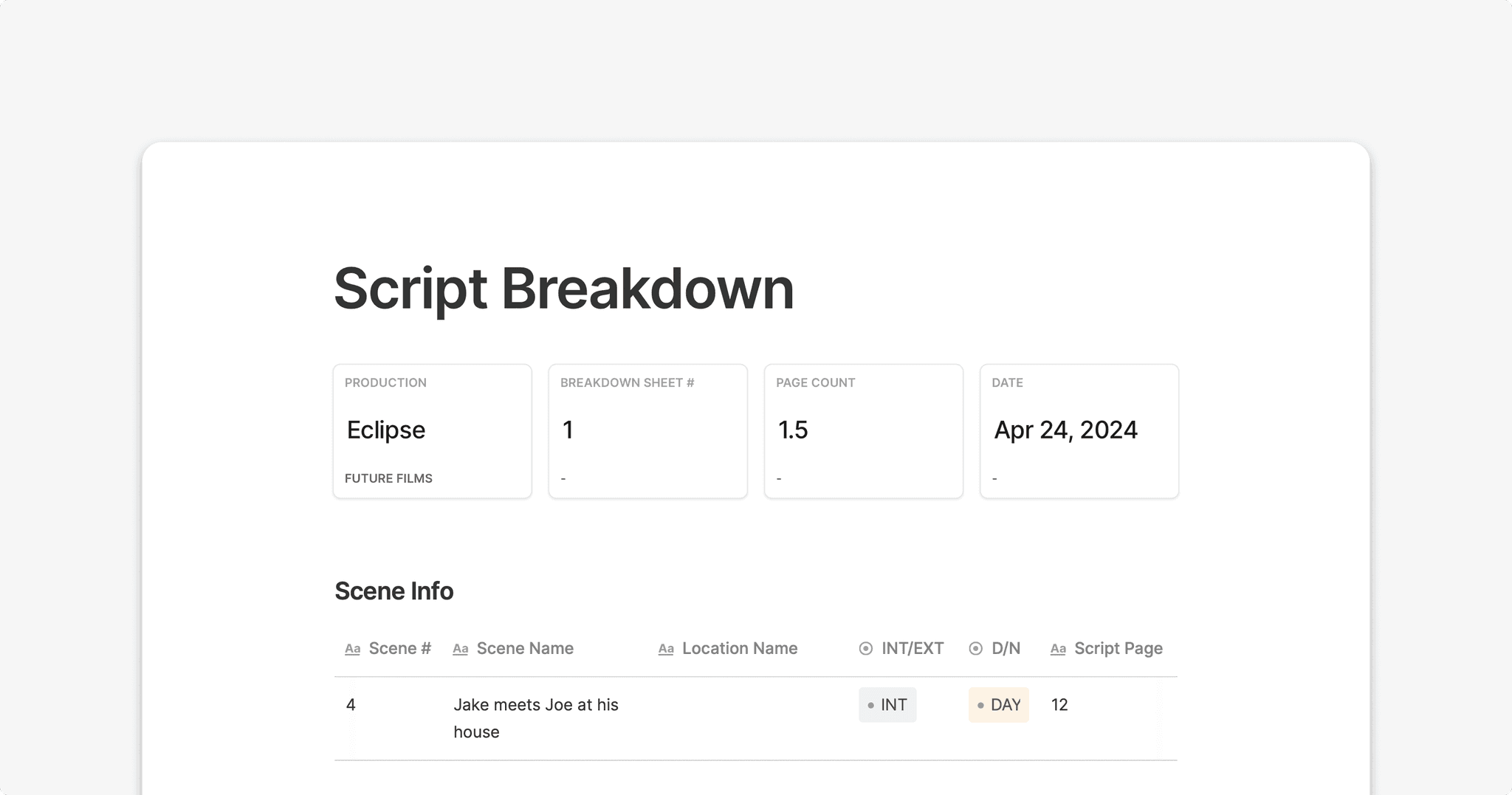 Script Breakdown Template