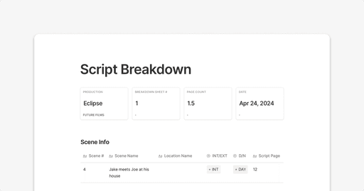 Script Breakdown Template