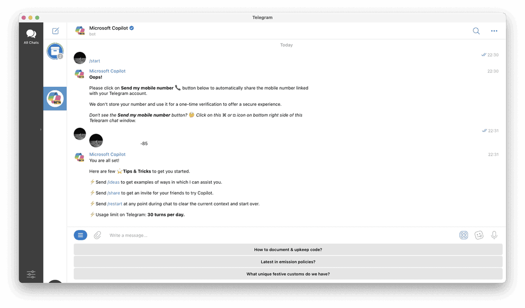 How to Use Microsoft Copilot Bot with Telegram