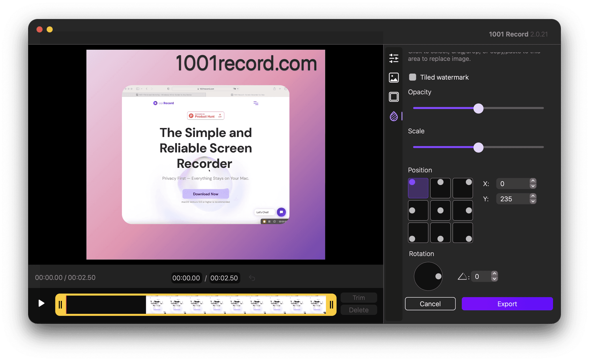 Add Watermark - 1001 Record User Guide