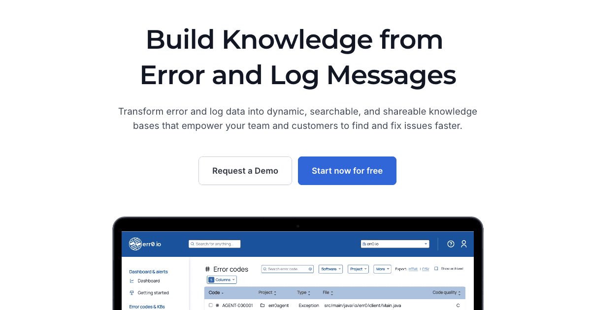 [ERR-0] - Build Knowledge from Error and Log Messages | err0.io