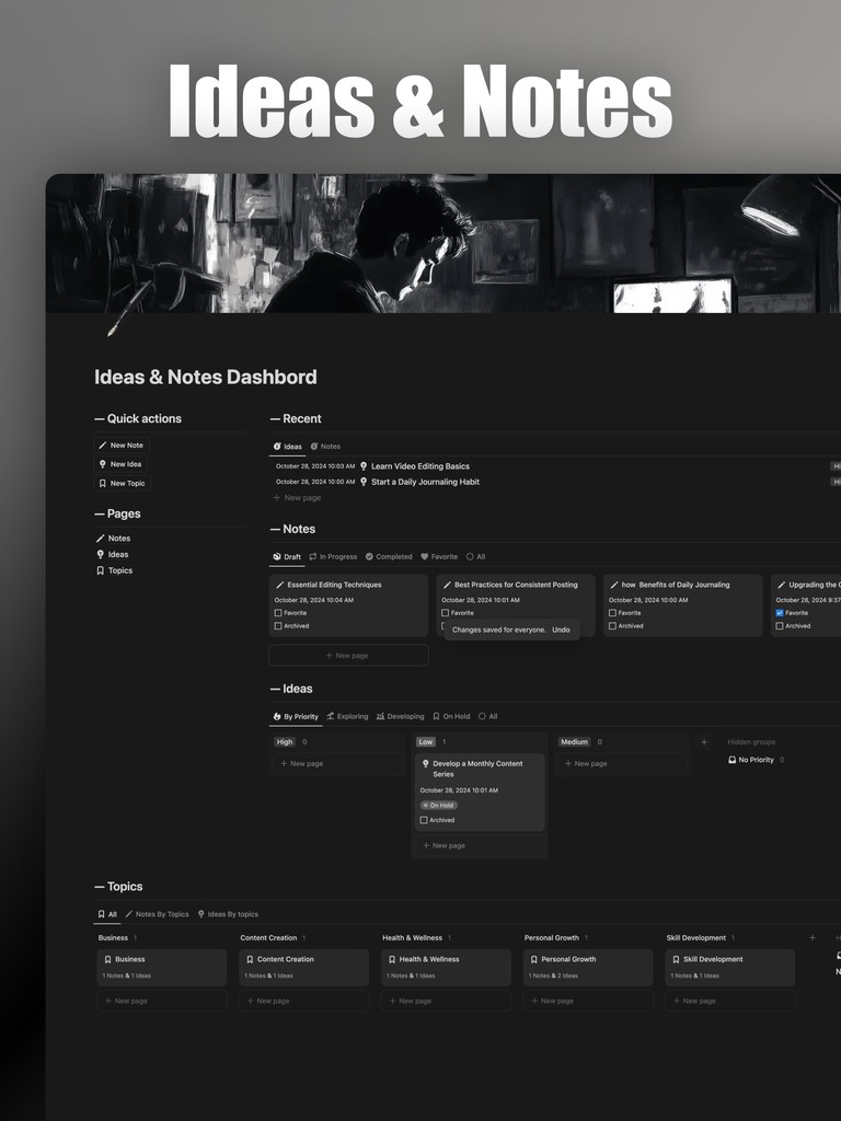 Ideas & Notes Dashboard Notion Template