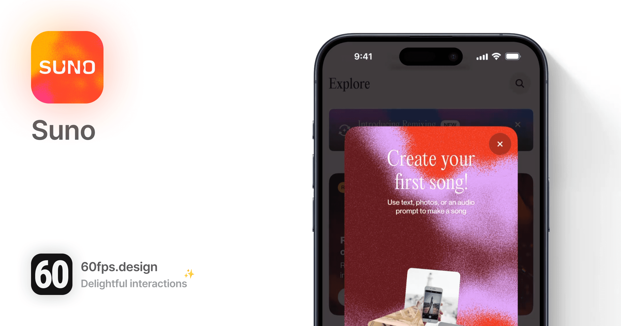 Suno iOS App UI/UX animation