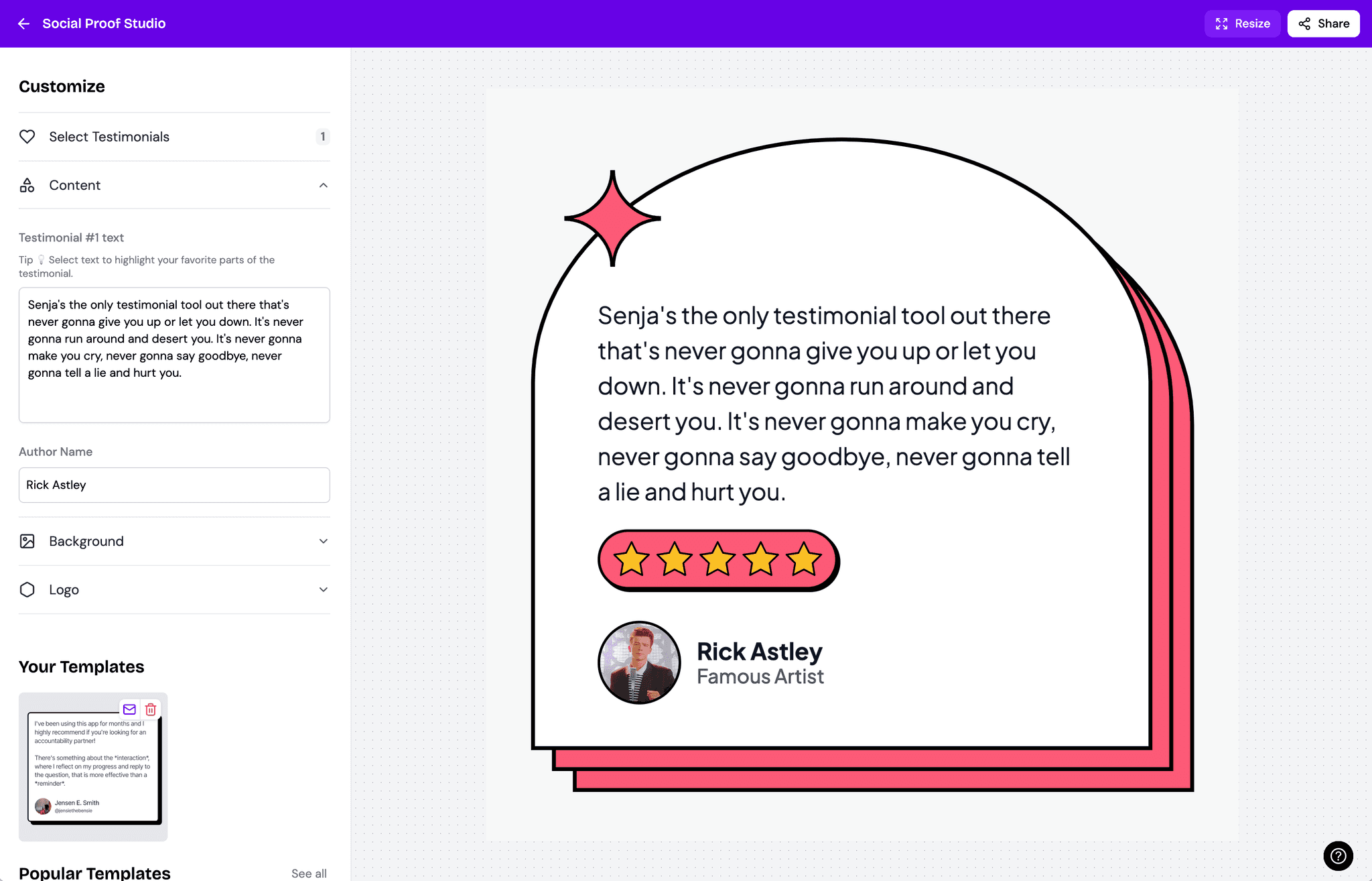 Free & Customizable Testimonial Templates - Senja