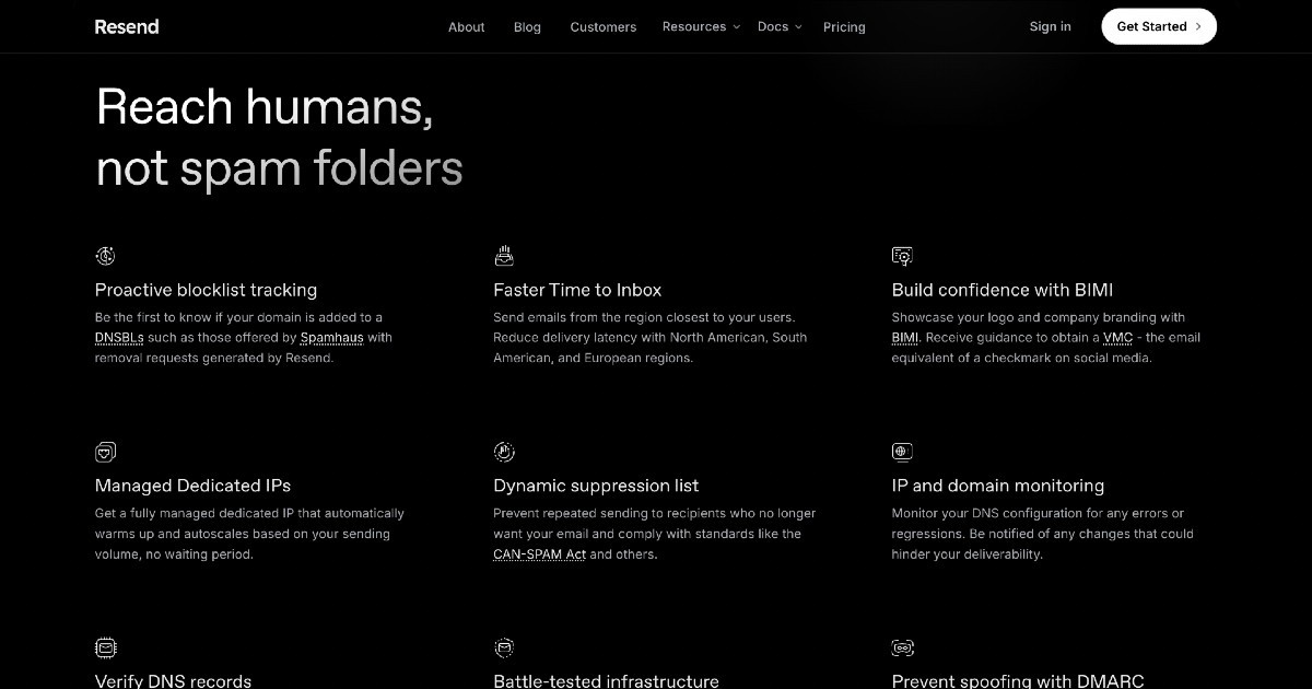 SaaS Landing Page Example: Features with Resend