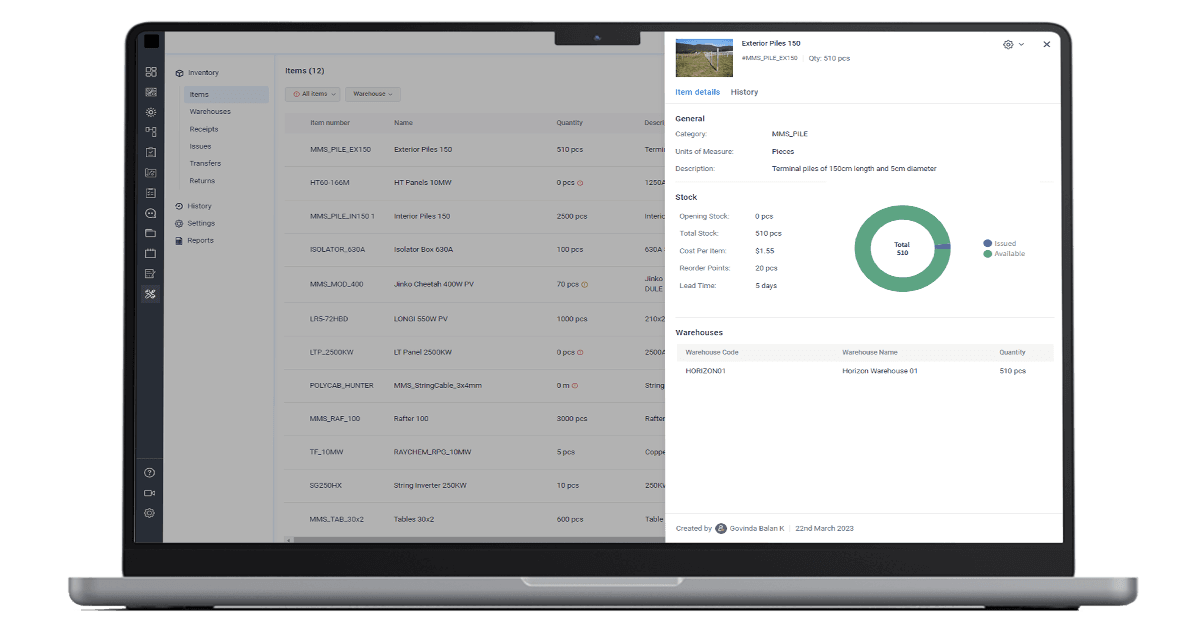 Monitor and manage material movement and inventory