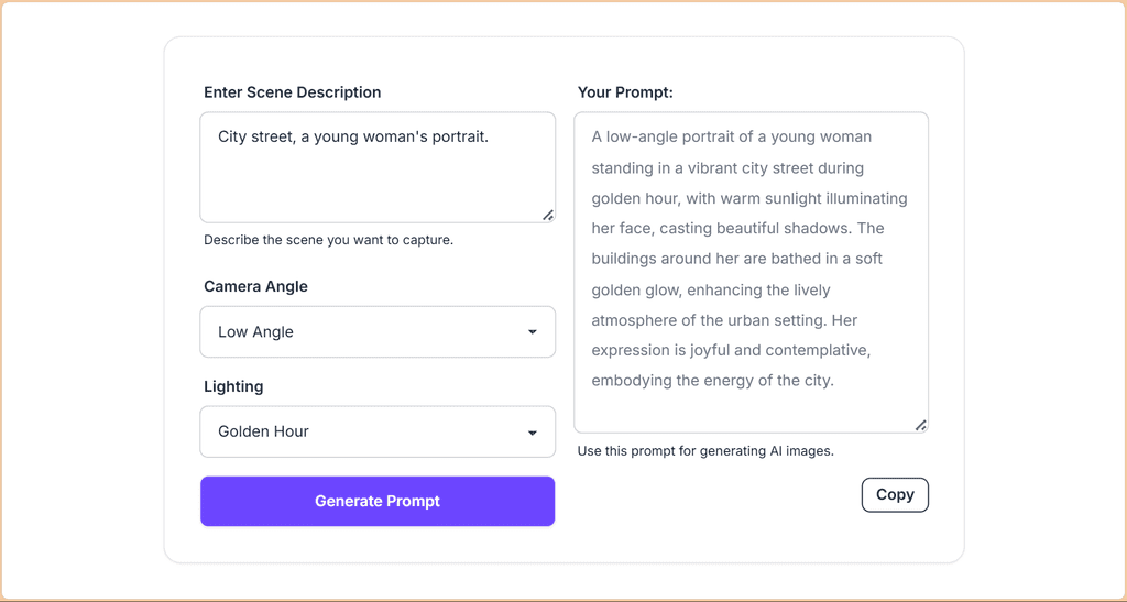 AI Image Prompt Generator For Camera Position - Free Tool