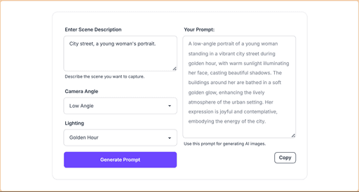 AI Image Prompt Generator For Camera Position - Free Tool
