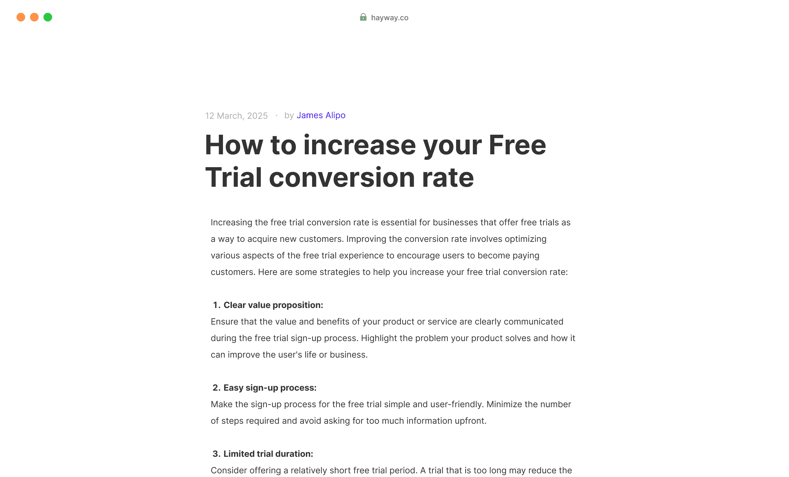 Hayway - A Subscription for Written Content.