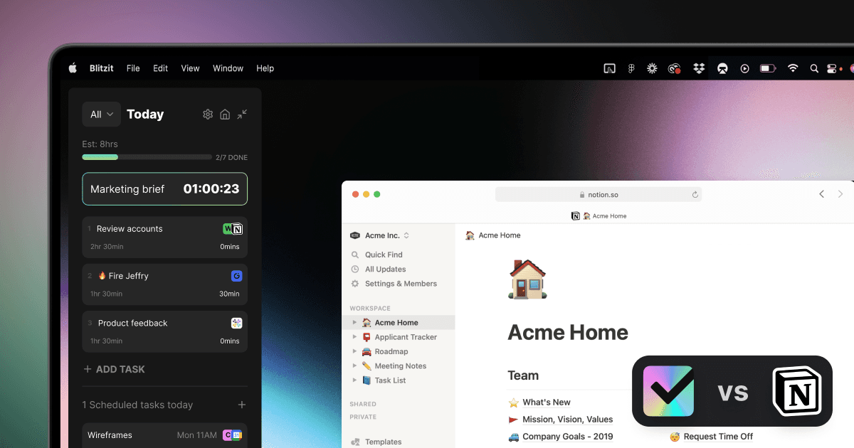 Notion vs Blitzit - Productivity Tool Comparison