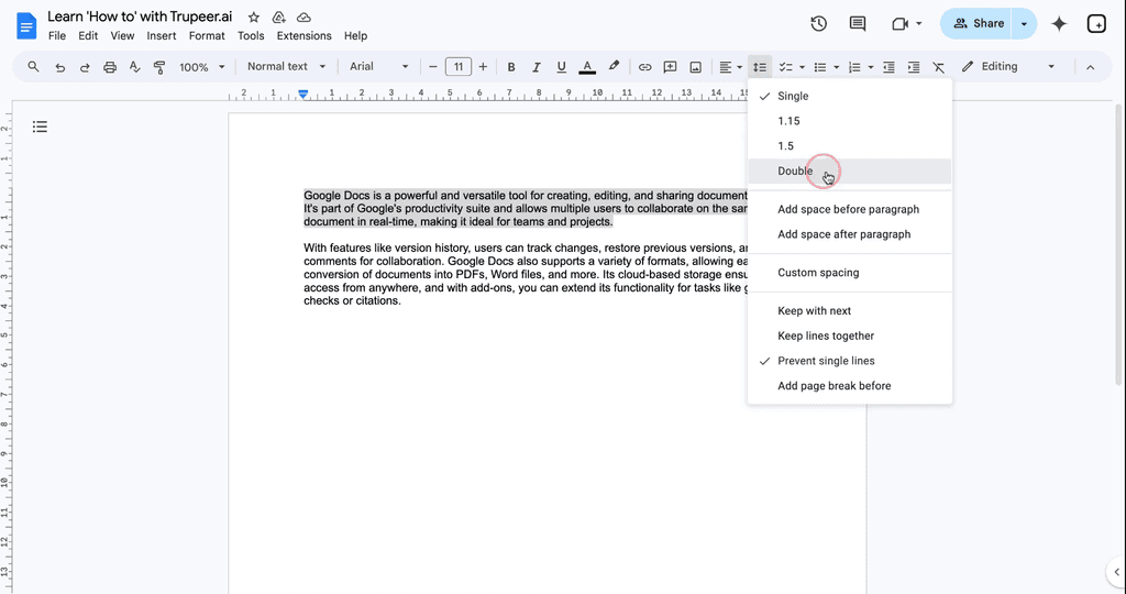How to Double Space in Google Docs - 1 minute video guide