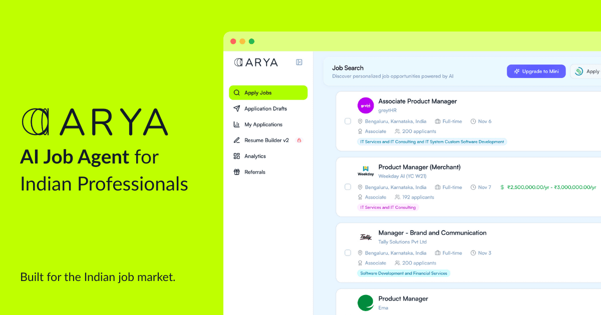 Arya by Mentoria | AI Job Agent for Indian Professionals