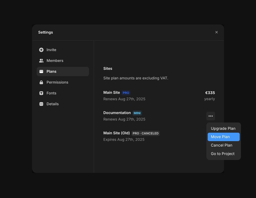 Move a Site plan between projects — Framer Help
