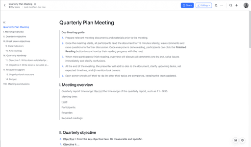Quarterly Plan Meeting Template | Lark Templates