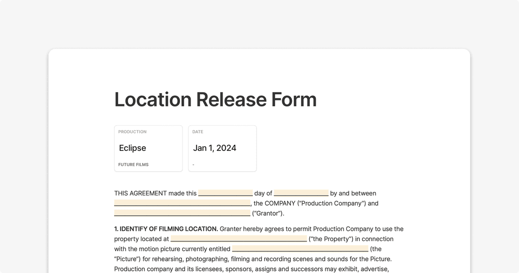 Location Release Form Template