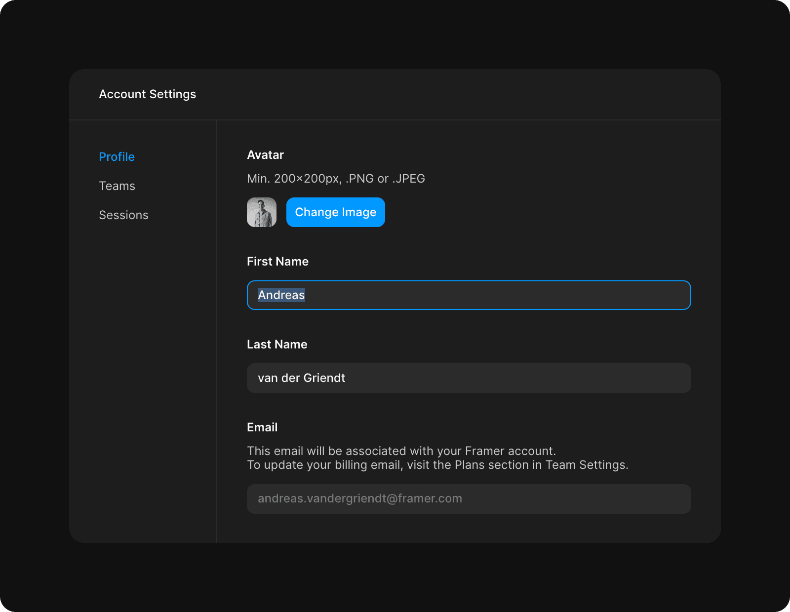 How to update your account details — Framer Help