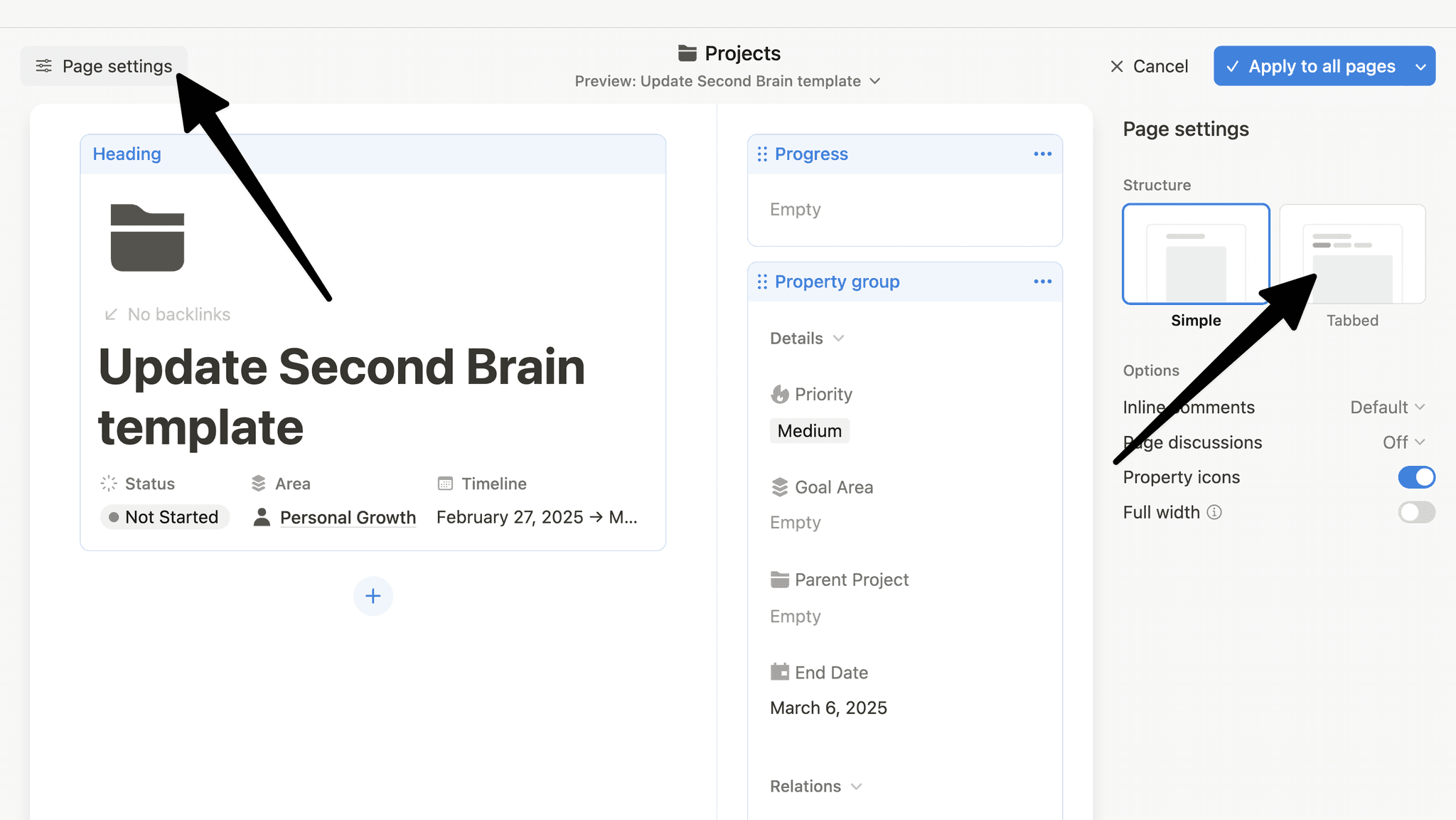 Notion new Tabbed layout and how to use it