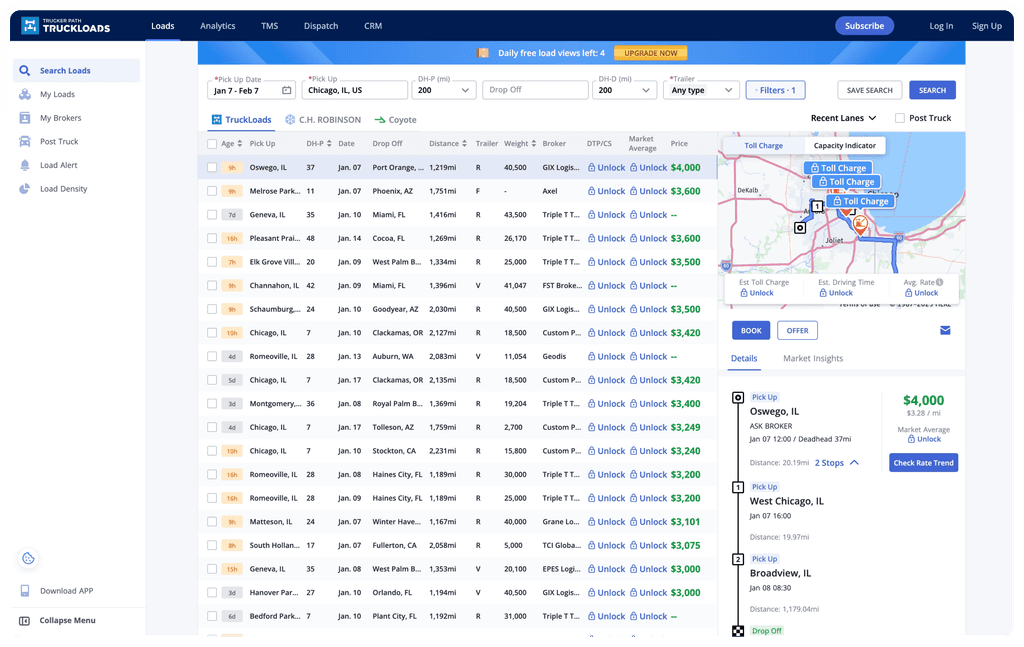 Free Load Board | Truckloads | Trucker Path