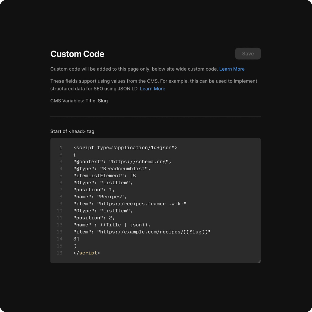 Structured data through JSON-LD — Framer Help