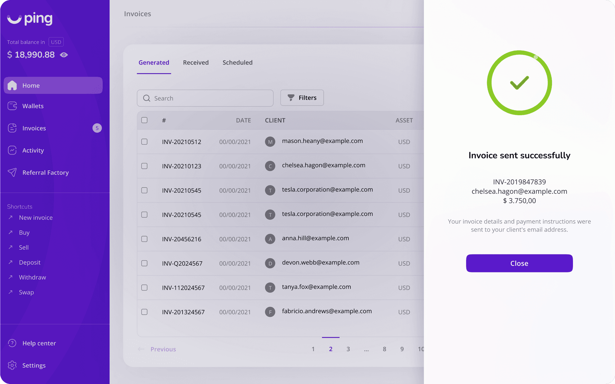Ping - your USD account in the US