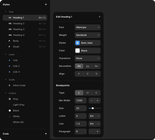 Setting Text Styles breakpoints — Framer Help