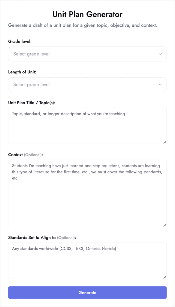 AI Unit Plan Generator | Best AI for Teachers - TeacherToolAI