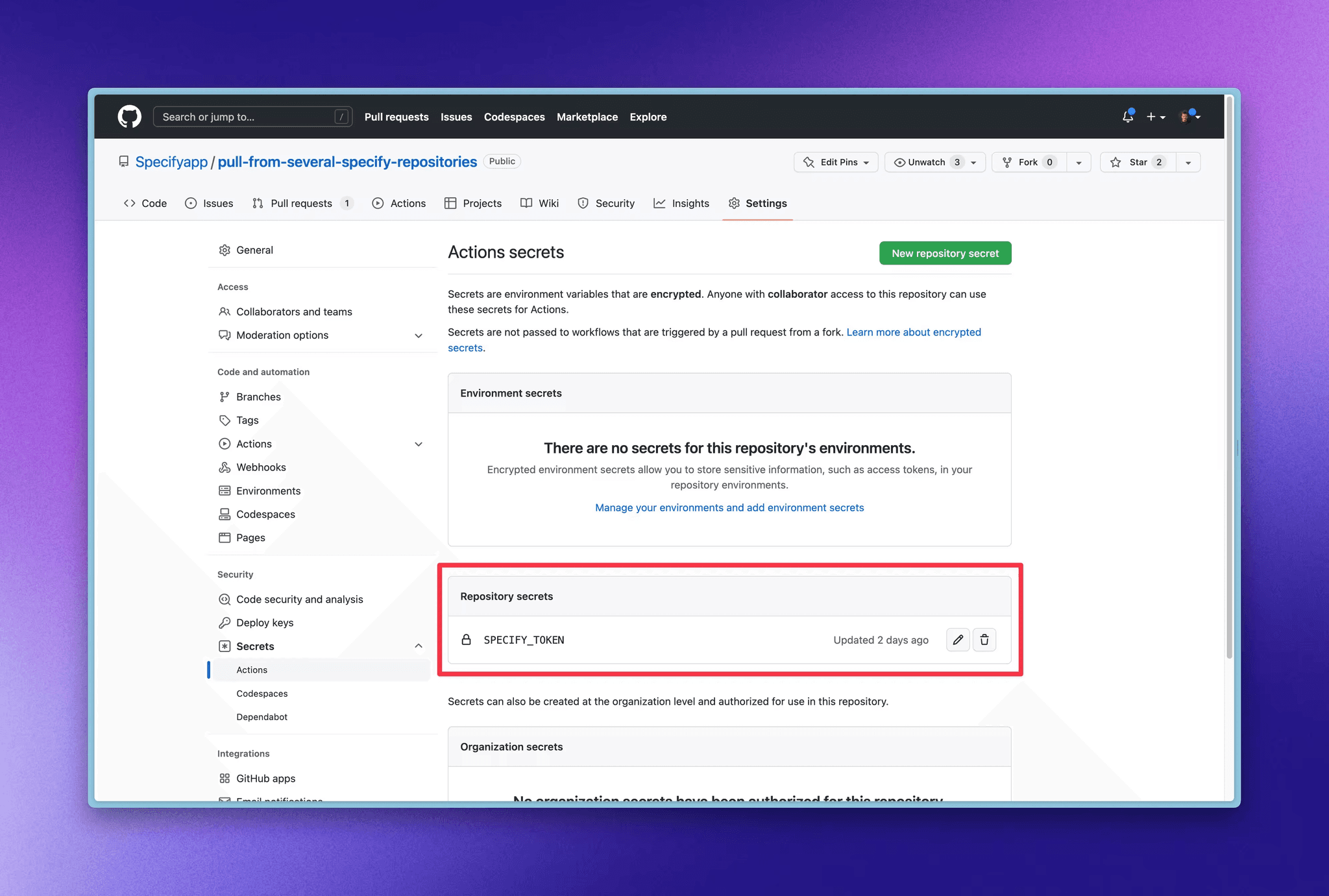 How to pull design tokens from several Specify repositories in GitHub | Specify