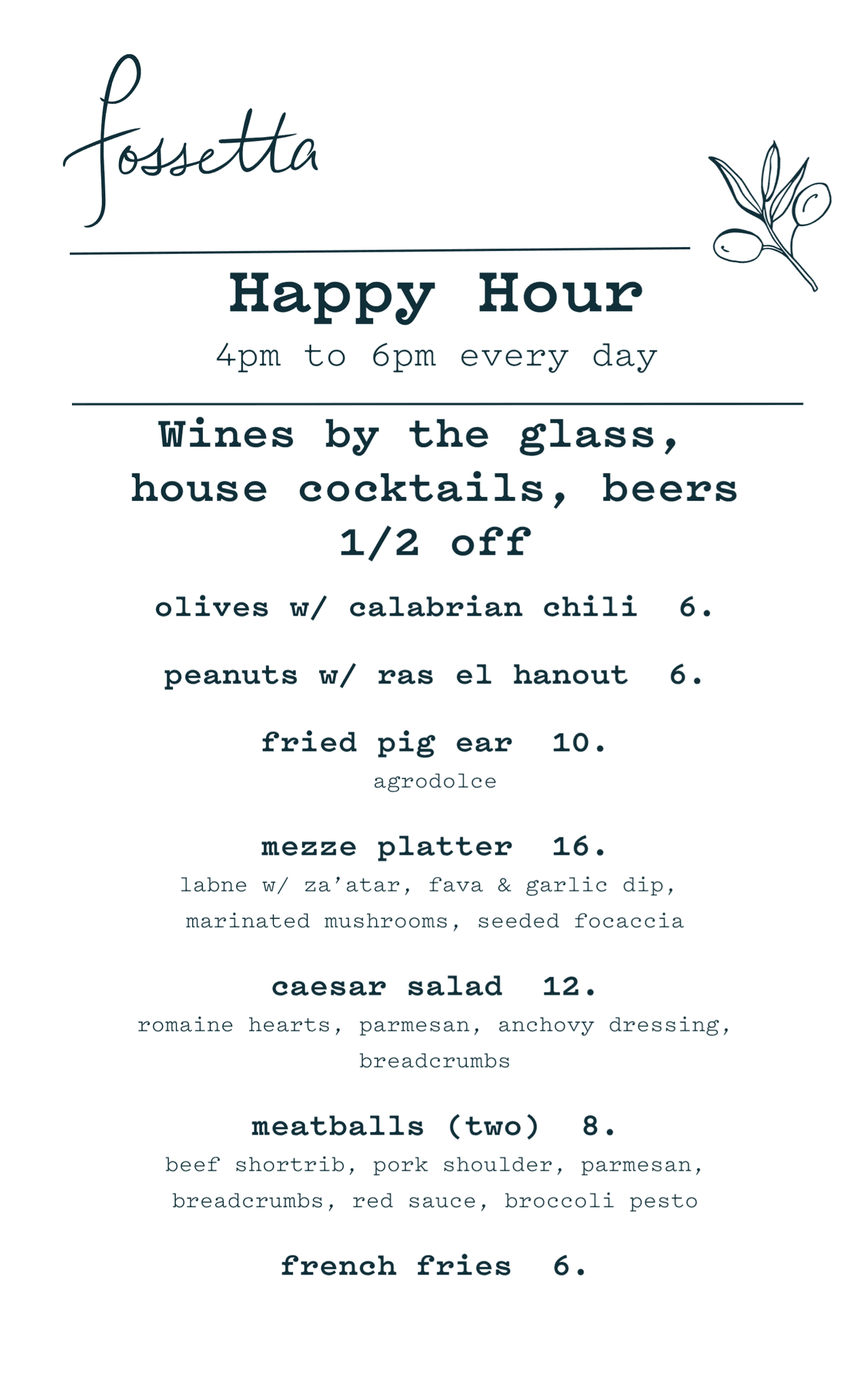 Fossetta NYC Menus