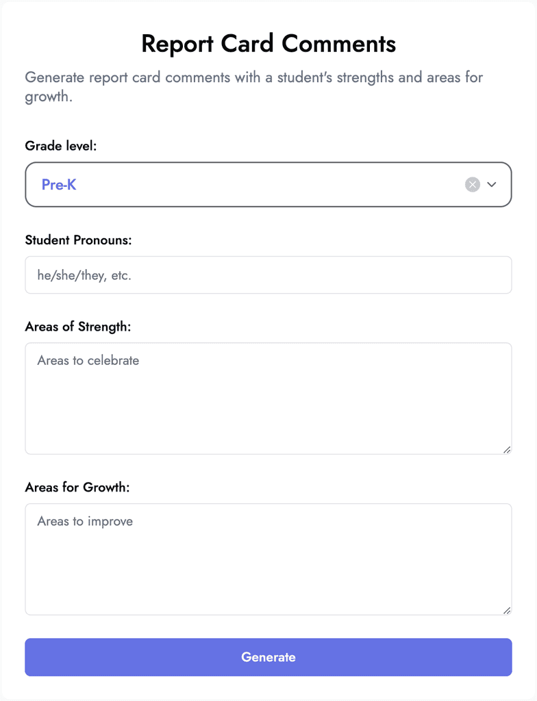 AI Report Card Comment Generator | Best AI for Teachers - TeacherToolAI