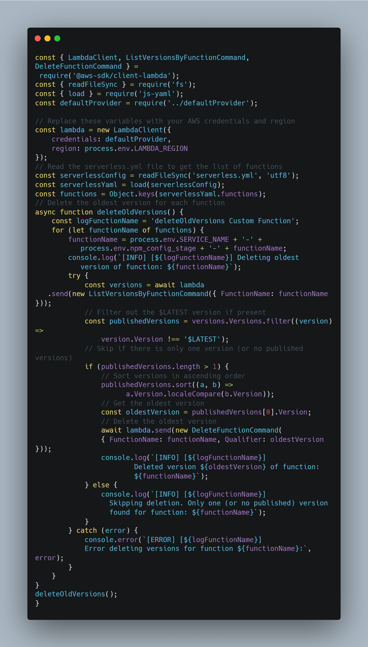 Automating AWS Lambda Version Cleanup with Node.js and AWS SDK ...