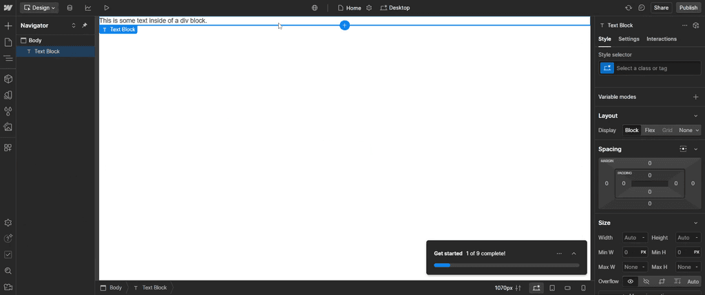 Comment ajouter du texte dans Webflow - guide vidéo de 1 minute