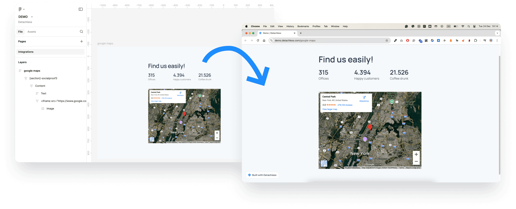Embed Google Maps in Your Figma Website with Detachless