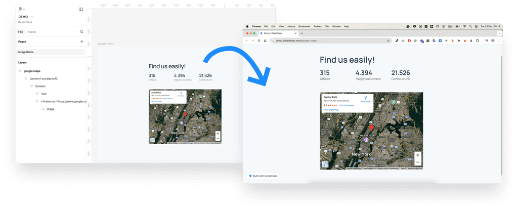 Embed Google Maps in Your Figma Website with Detachless