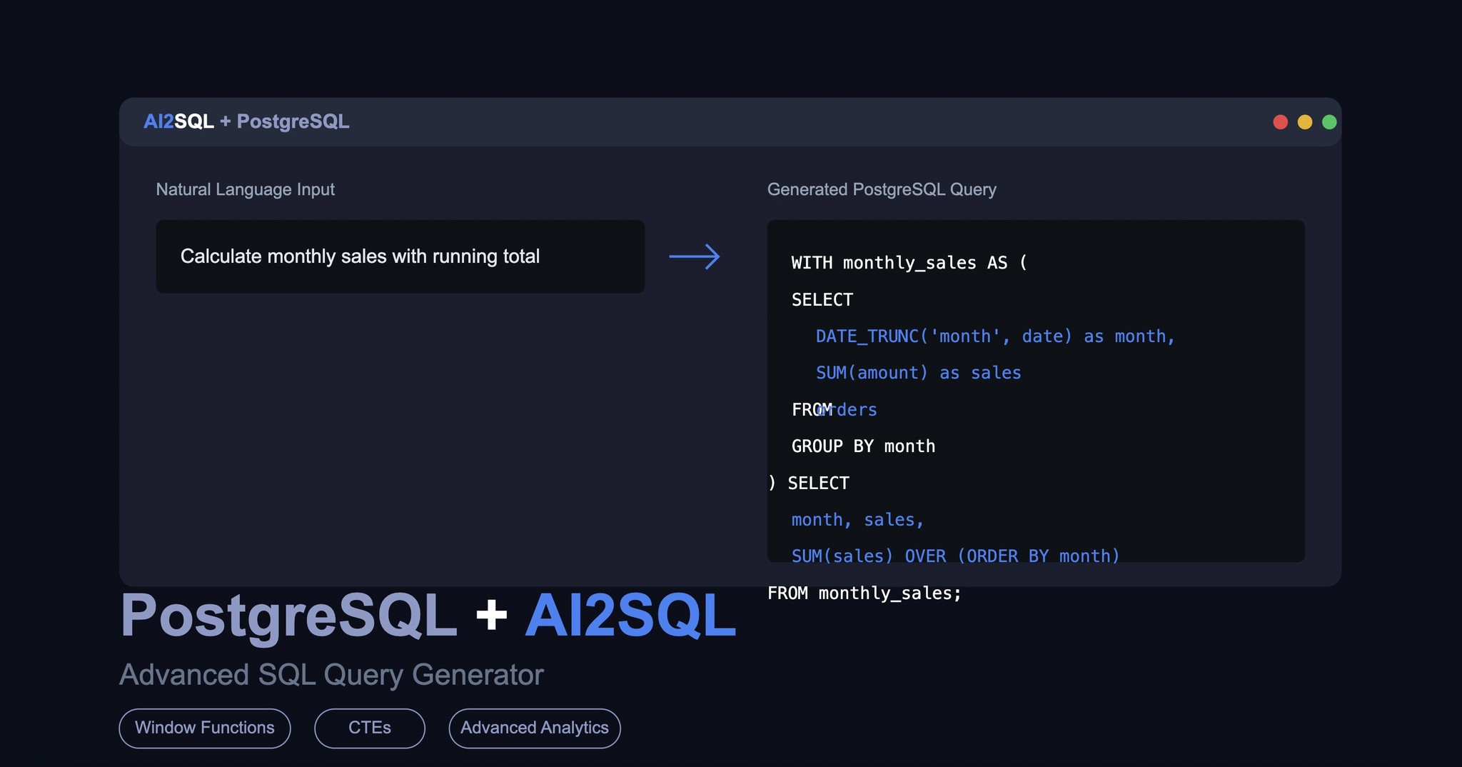 PostgreSQL AI Query Generator: Convert English to SQL - AI2sql.io