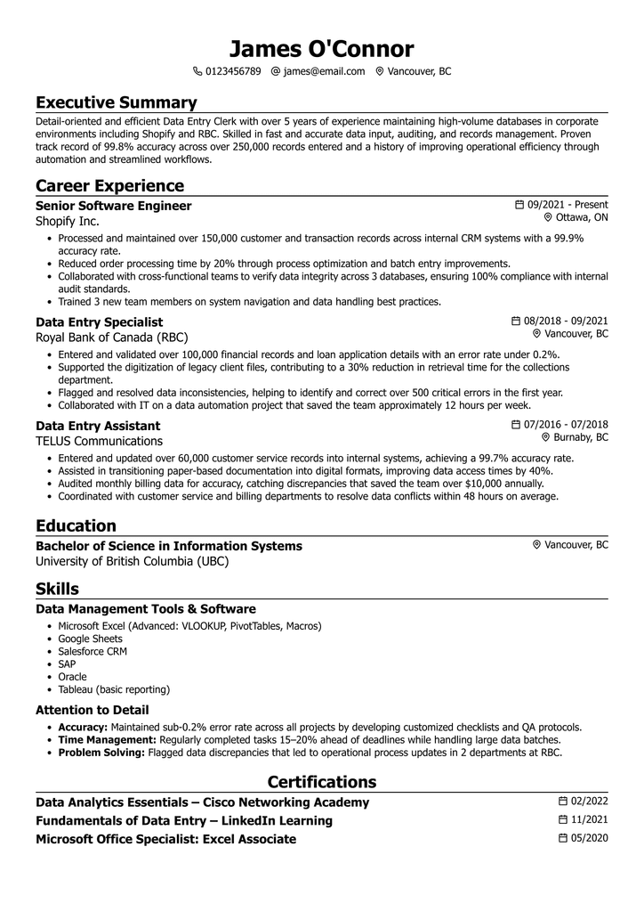 Data Entry Clerk Resume Examples: No Experience (2025 Guide ...
