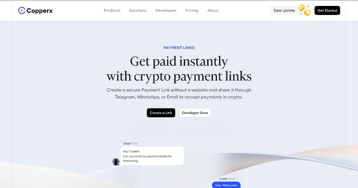 SaaS Landing Page Example: Hero with Copperx