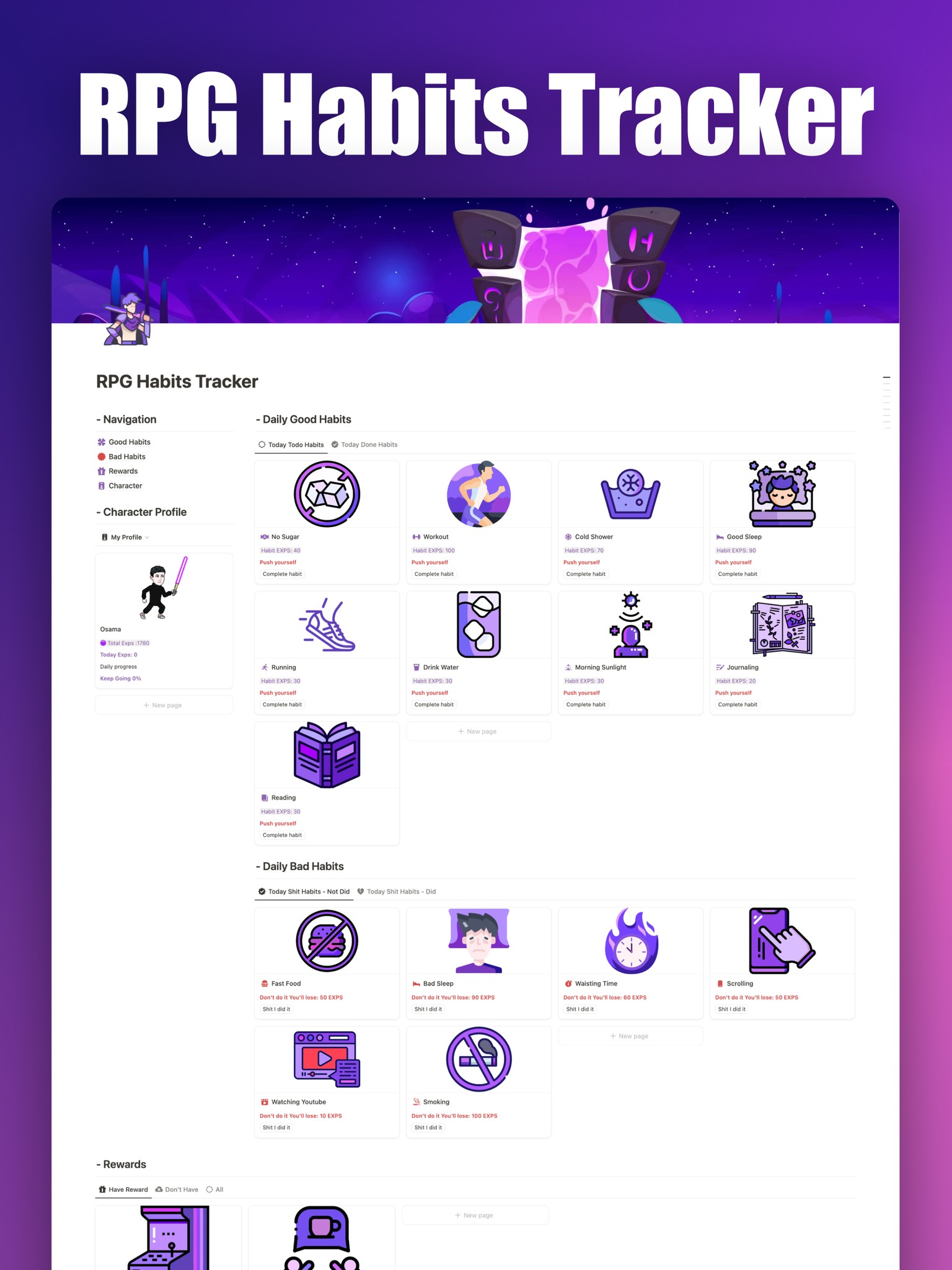 RPG Habits tracker Planner