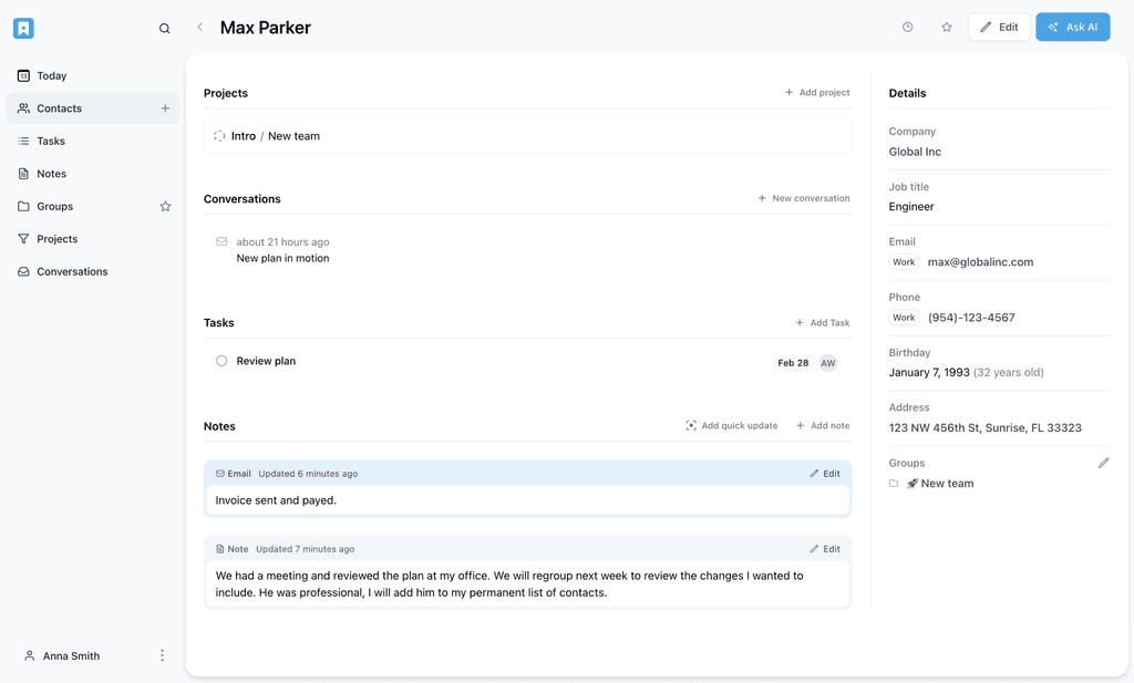HiWork personal CRM powered by AI