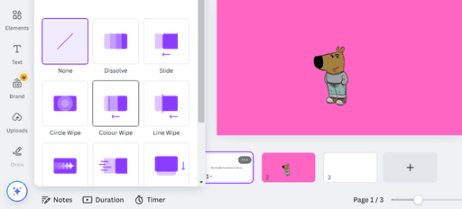 How to add transitions in Canva