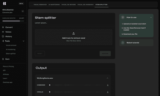 Stem Splitter | Upload a file and get stems in seconds.