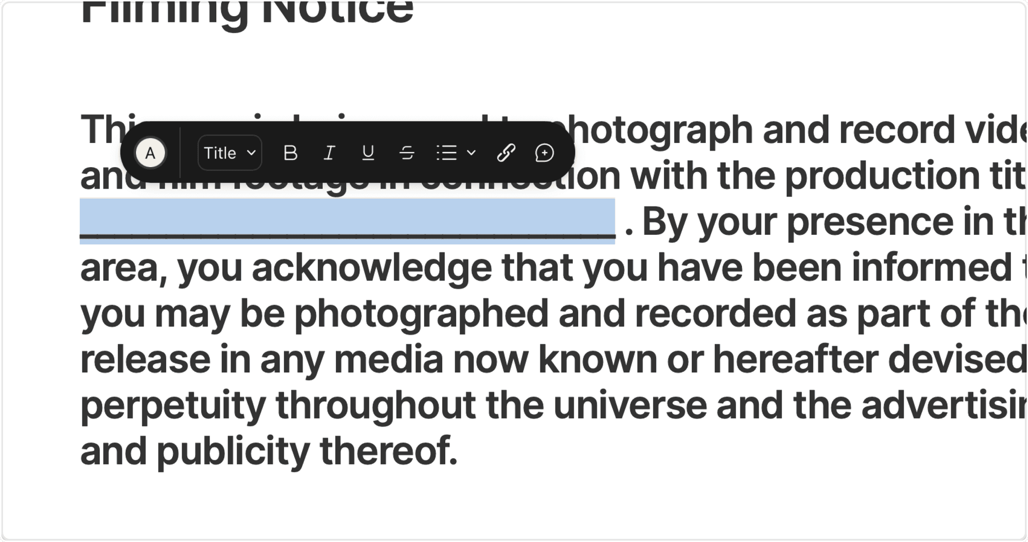 Filming Notice Template